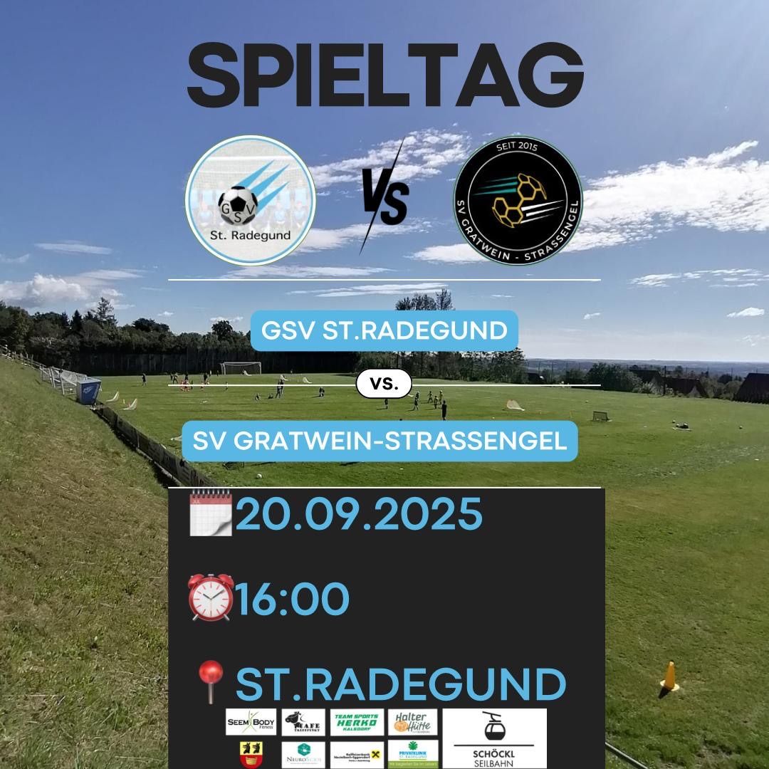 A poster advertising a soccer match between GSV St. Radegund and SV ...