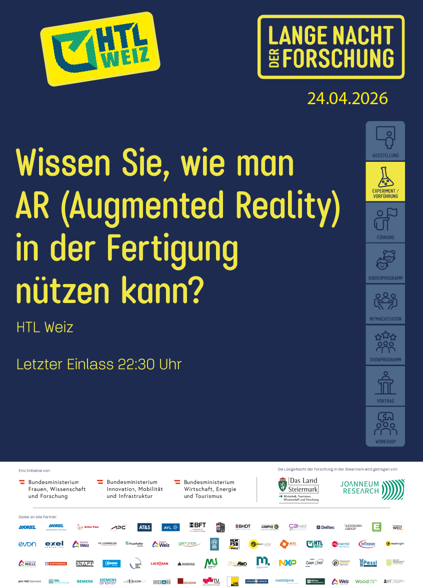 Poster about AR use in manufacturing. Date: 24.04.2026. Location: HTL ...